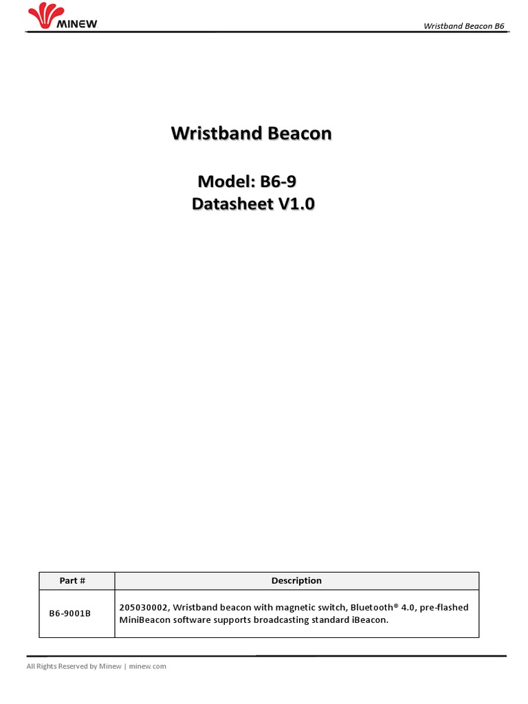 B6-9 Wristband Beacon Datasheet - V1.0 | PDF | Computing | Mobile Technology