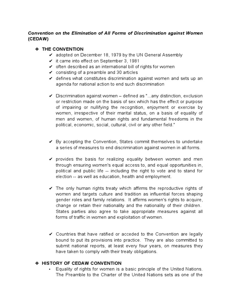 (Cedaw) The Convention: Convention On The Elimination of All Forms of ...