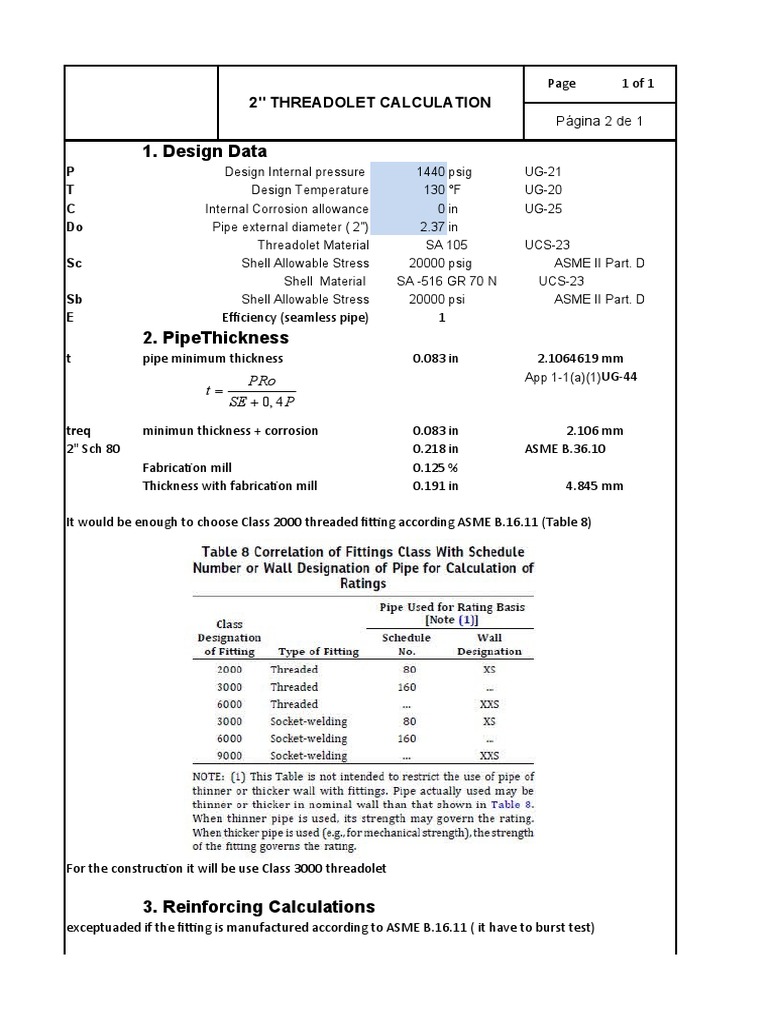 Design Data: 2" Threadolet Calculation | PDF