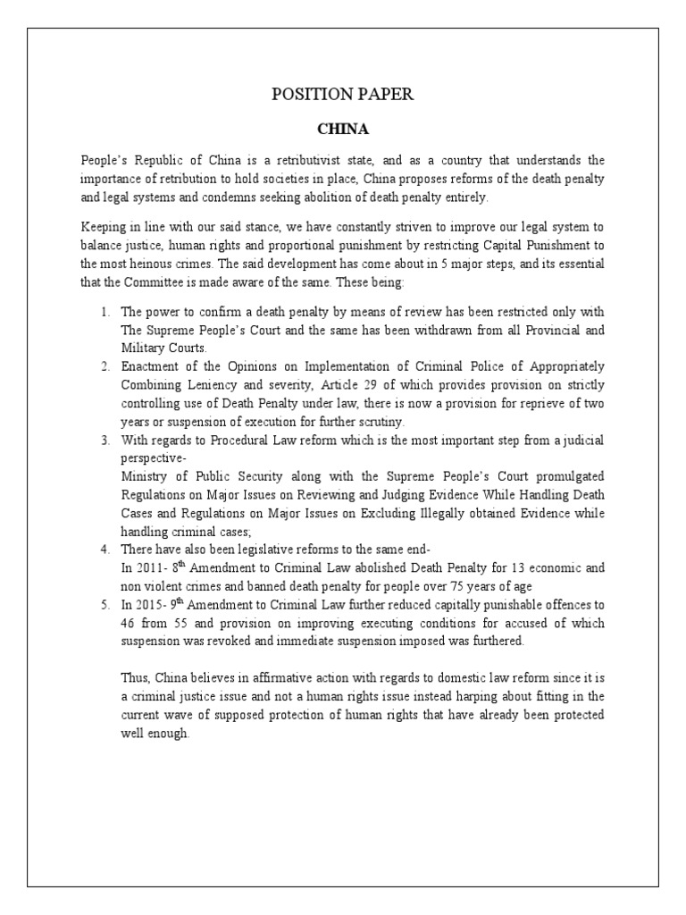 Position Paper: China | PDF