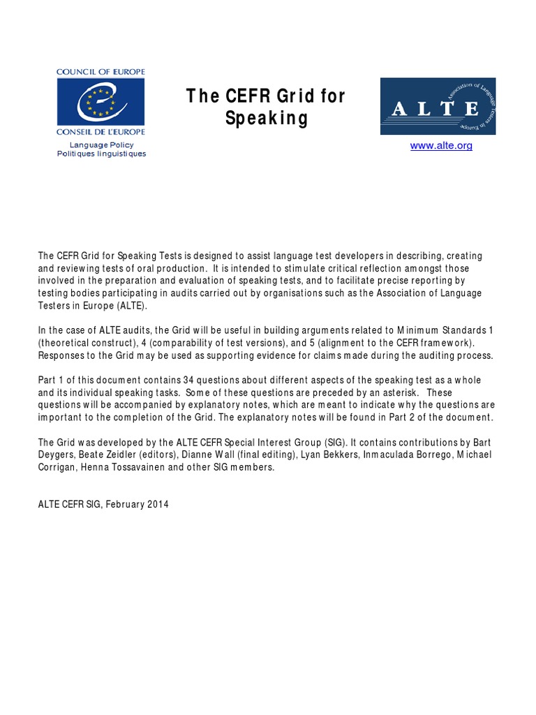 ALTE CEFR Speaking Grid Tests2014 | PDF | Test (Assessment ...