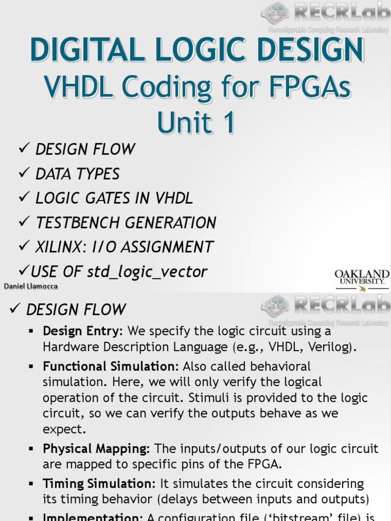 Digital Logic Design: VHDL Coding For Fpgas Unit 1 | PDF | Vhdl | Field Programmable Gate Array