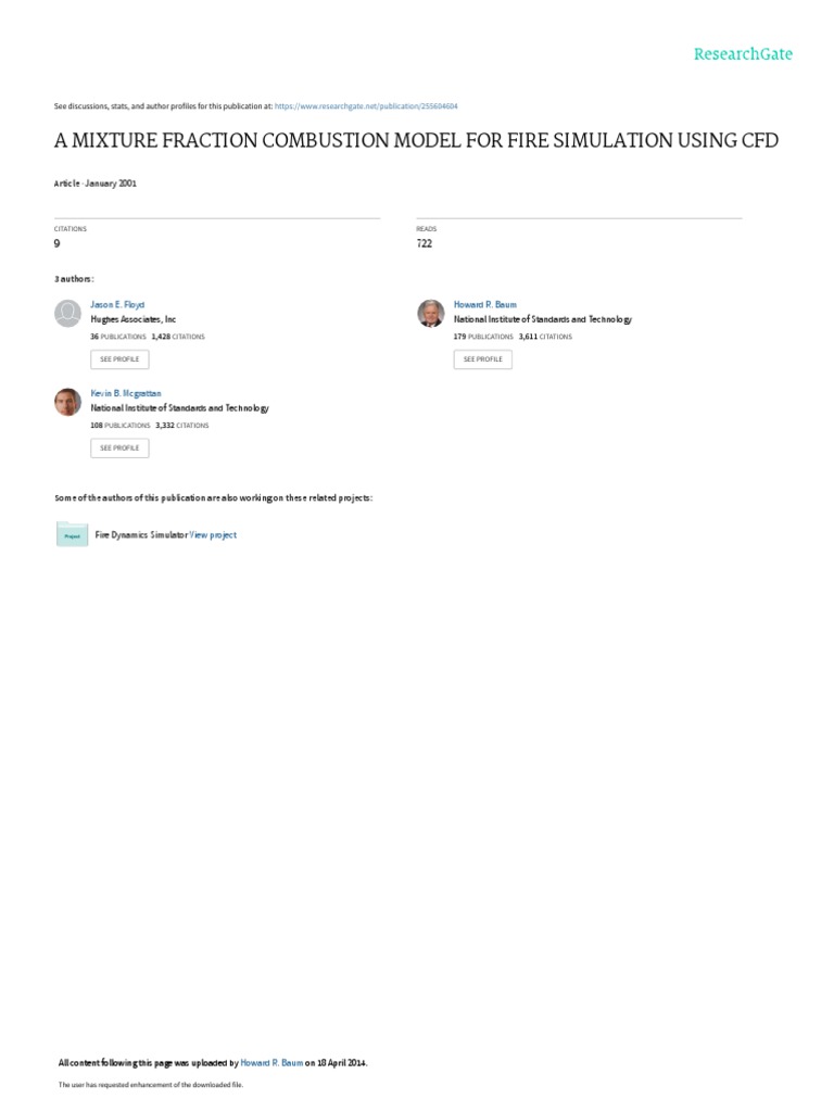 A Mixture Fraction Combustion Model For Fire Simulation Using CFD | PDF | Combustion | Fluid ...