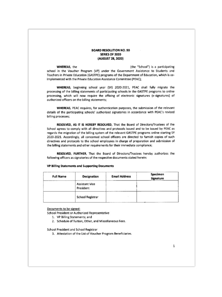 Signed Notarized Board Resolution - Sample Only - VMS | PDF