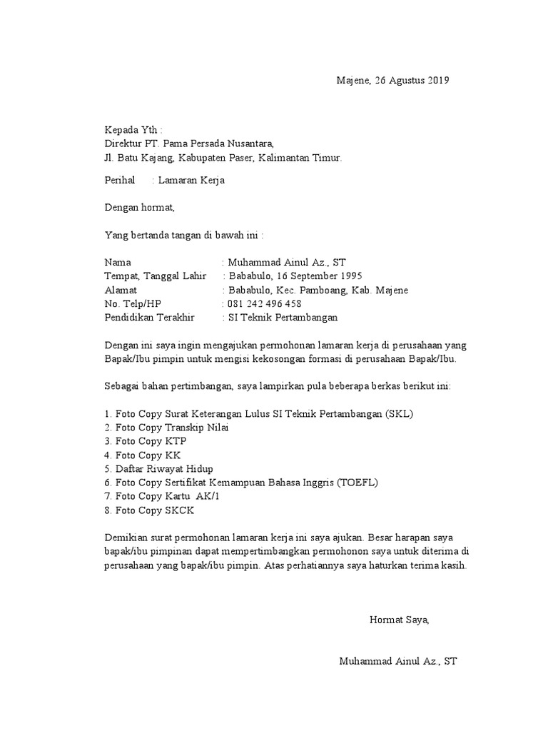 Lamaran Kerja Pama | PDF