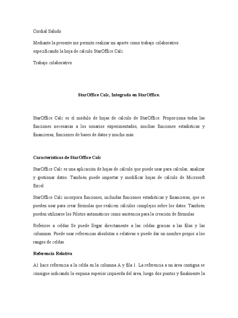 Funciones de StarOffice Calc | PDF | Hoja de cálculo | Software