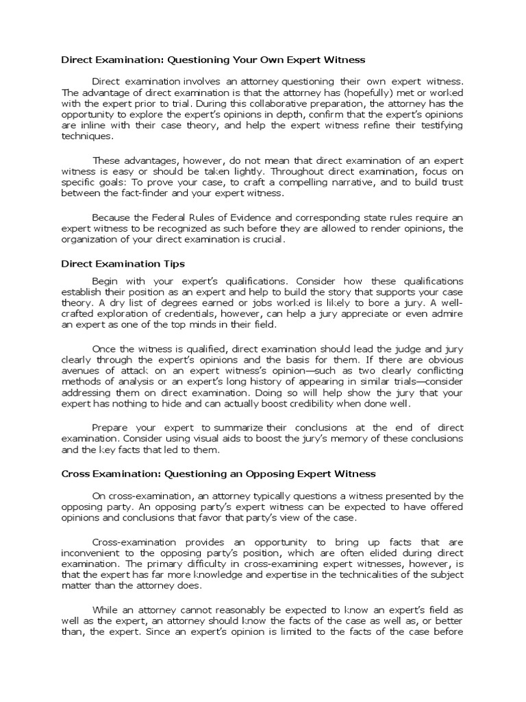 Direct Examination: Questioning Your Own Expert Witness | PDF | Expert ...