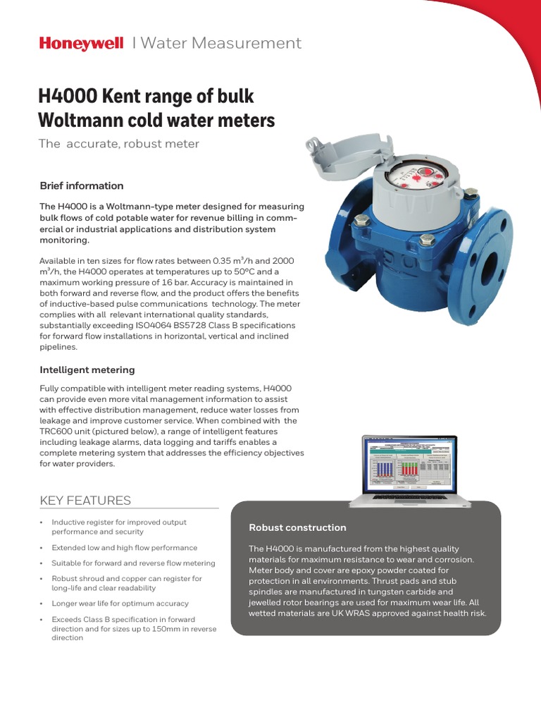H4000 Kent Range of Bulk Woltmann Cold Water Meters | PDF | Flow ...