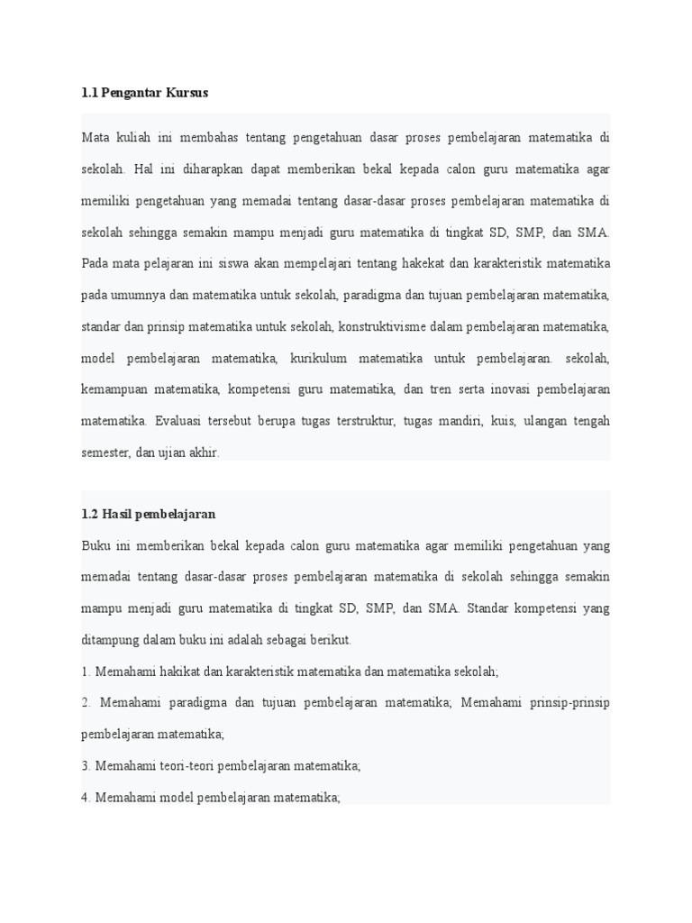 Dasar Dan Proses Pembelajaran Matematika | PDF