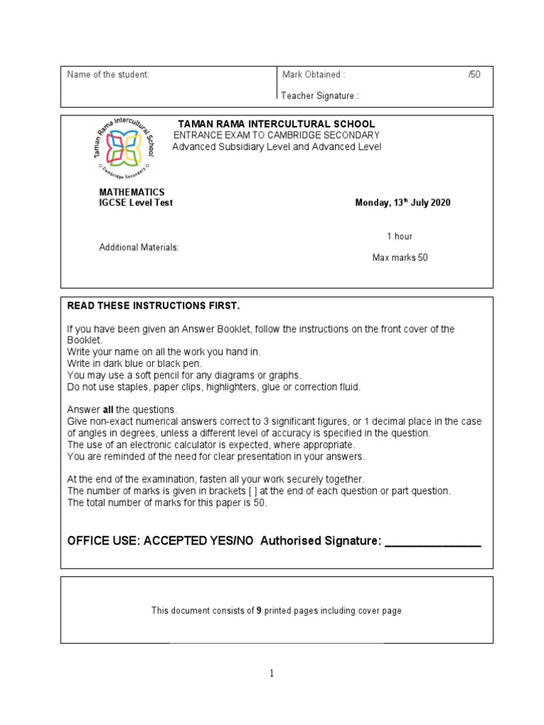 Entrance Exam AS Level | PDF