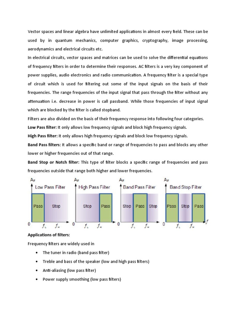 Applications of Vectors Spaces | PDF | Filter (Signal Processing) | Low ...