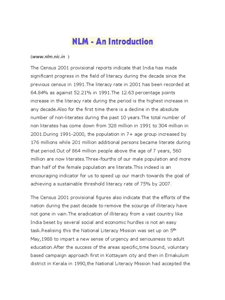 National Literacy Mission Overview | PDF | Literacy | Behavior Modification