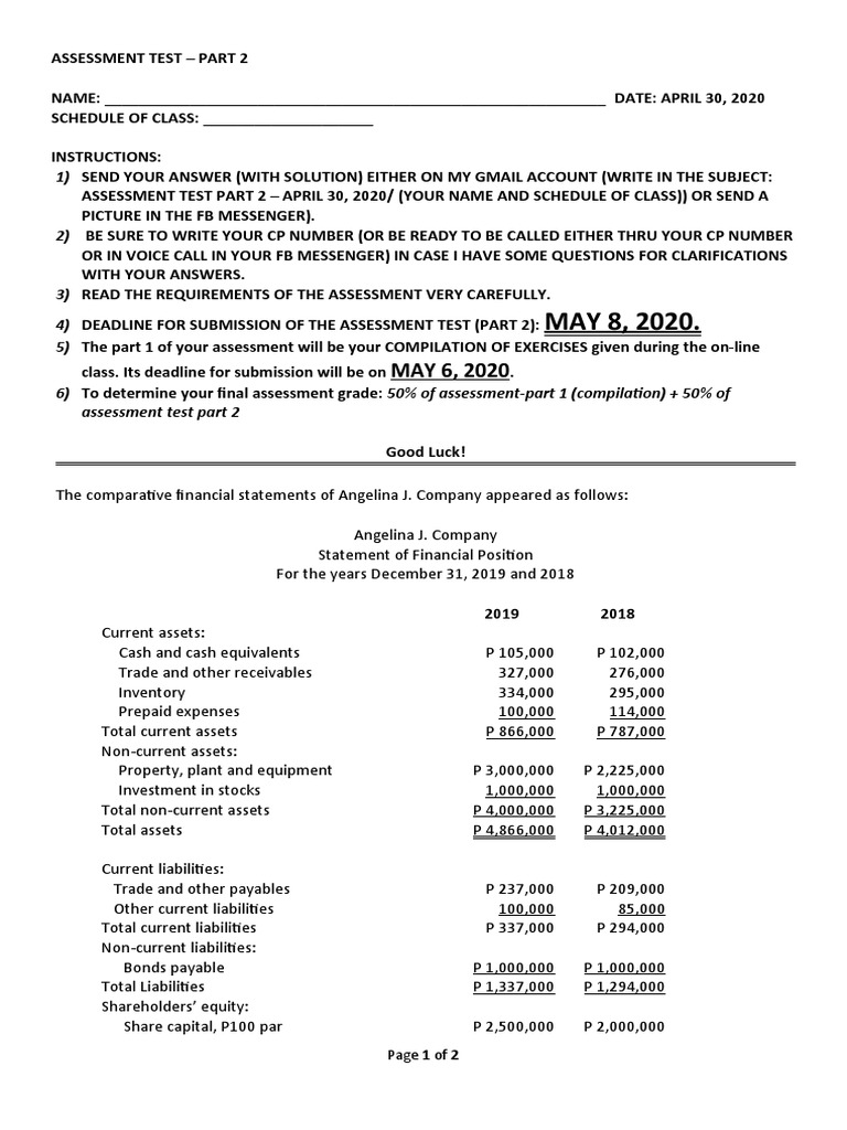 Far Assessment Test Part 2 4302020 | PDF | Expense | Equity (Finance)