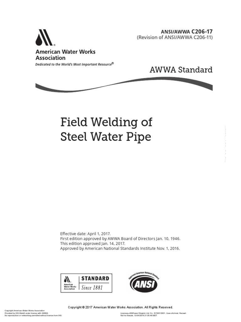 Field Welding of Steel Water Pipe: AWWA Standard | PDF | Pipe (Fluid ...