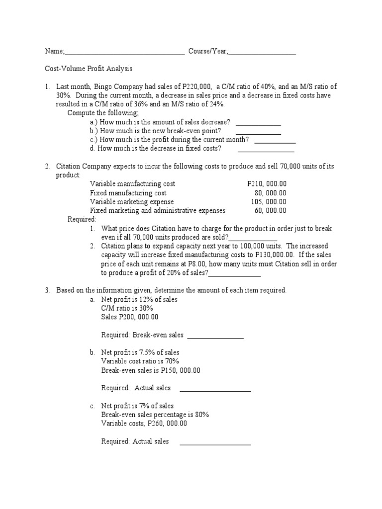 Cost-Volume Profit Analysis Insights | PDF | Management Accounting ...