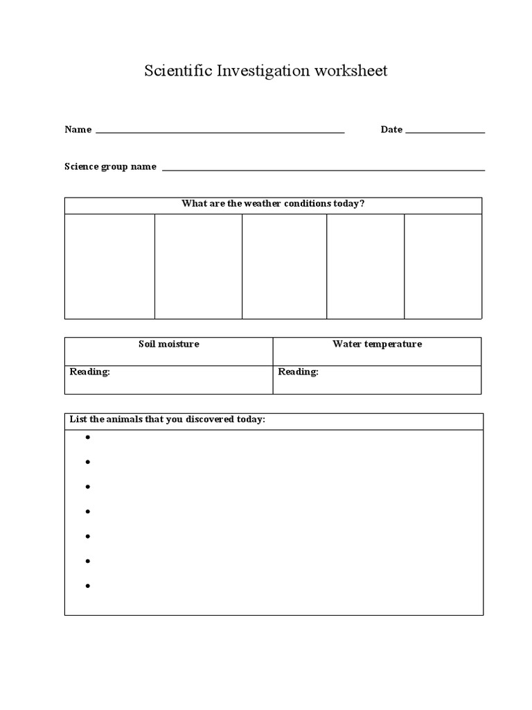 Scientific Investigation Worksheet | PDF