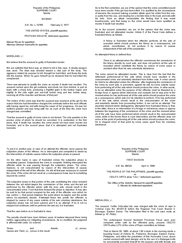 Philippines Supreme Court Rulings on Frustrated Murder and Rape | PDF ...