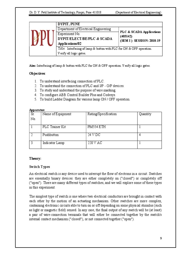 Experiment No. 2 - Interfacing of Lamp & Button | PDF | Switch ...