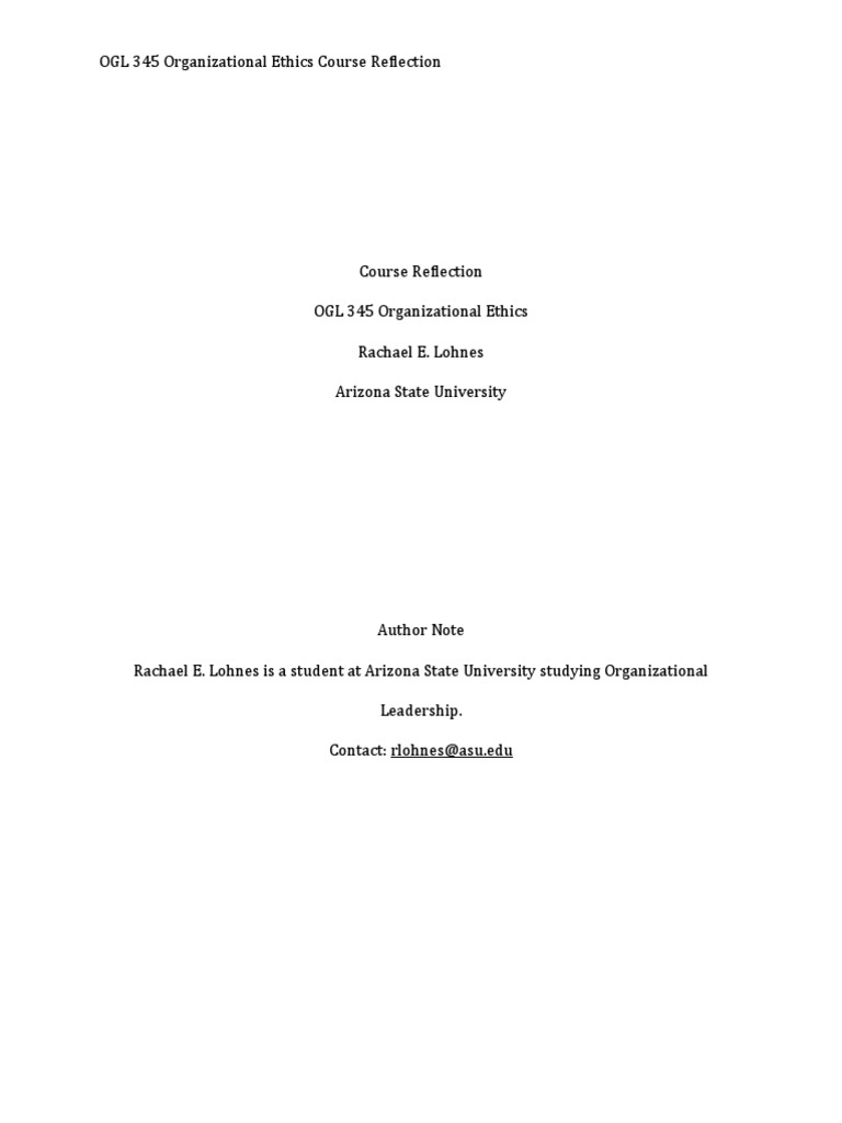 OGL 345 Ethics Course Reflection | PDF | Business Ethics | Leadership