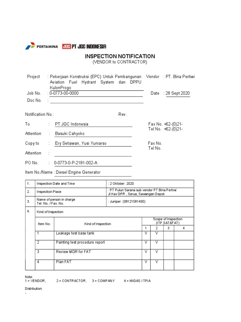 Inspection Notification | PDF