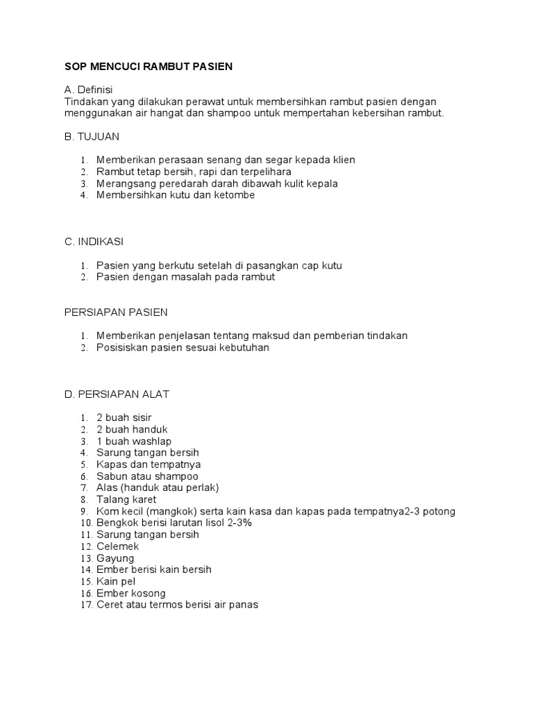 Sop Mencuci Rambut Pasien | PDF