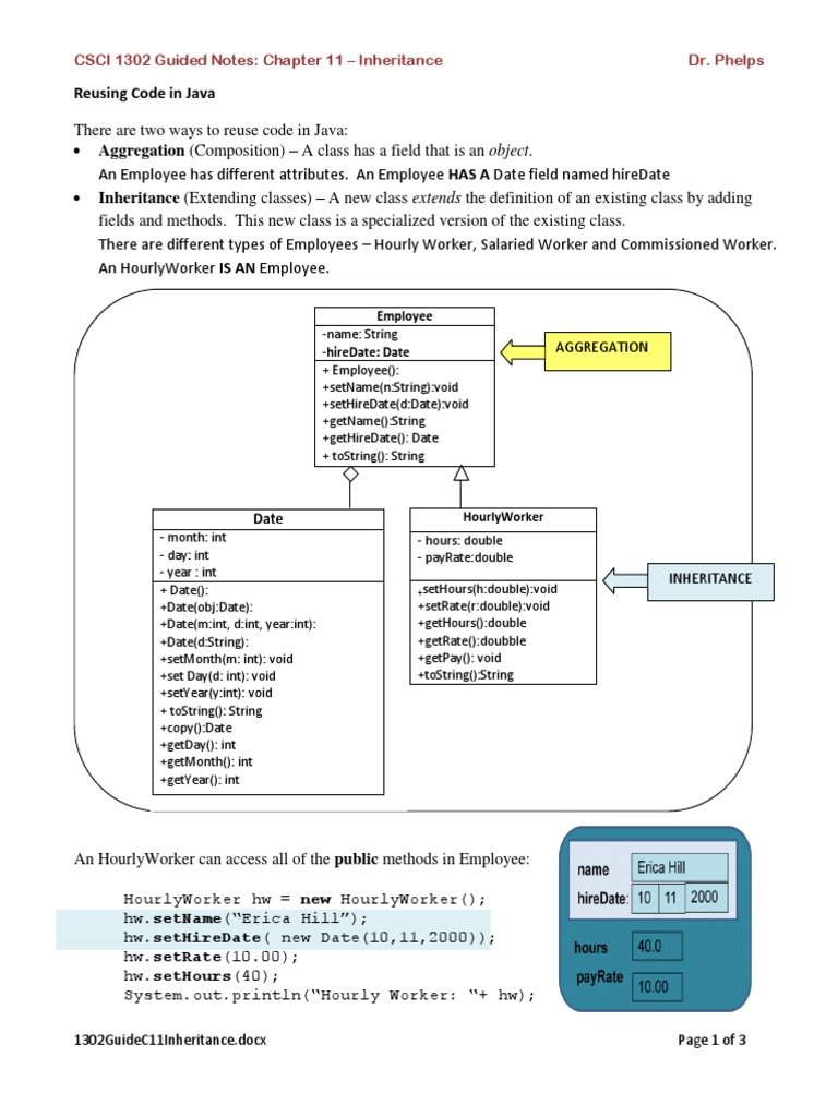 Reusing Code in Java: CSCI 1302 Guided Notes: Chapter 11 - Inheritance ... Reusing Code in Java: CSCI 1302 Guided Notes: Chapter 11 - Inheritance ...