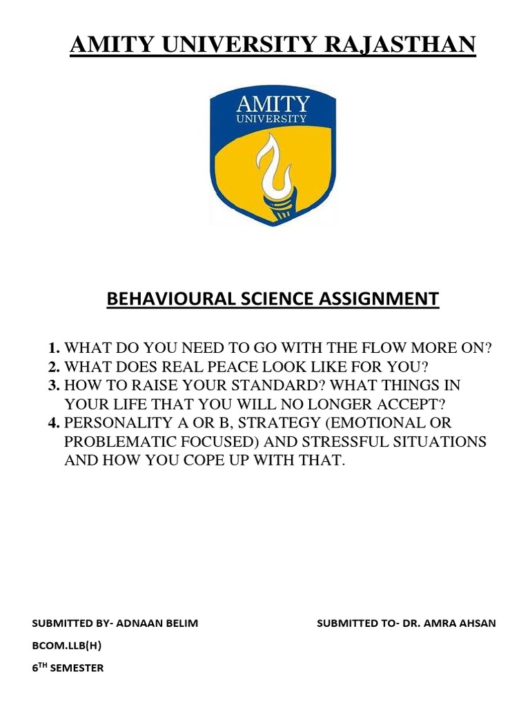 Amity University Rajasthan: Behavioural Science Assignment | PDF ...