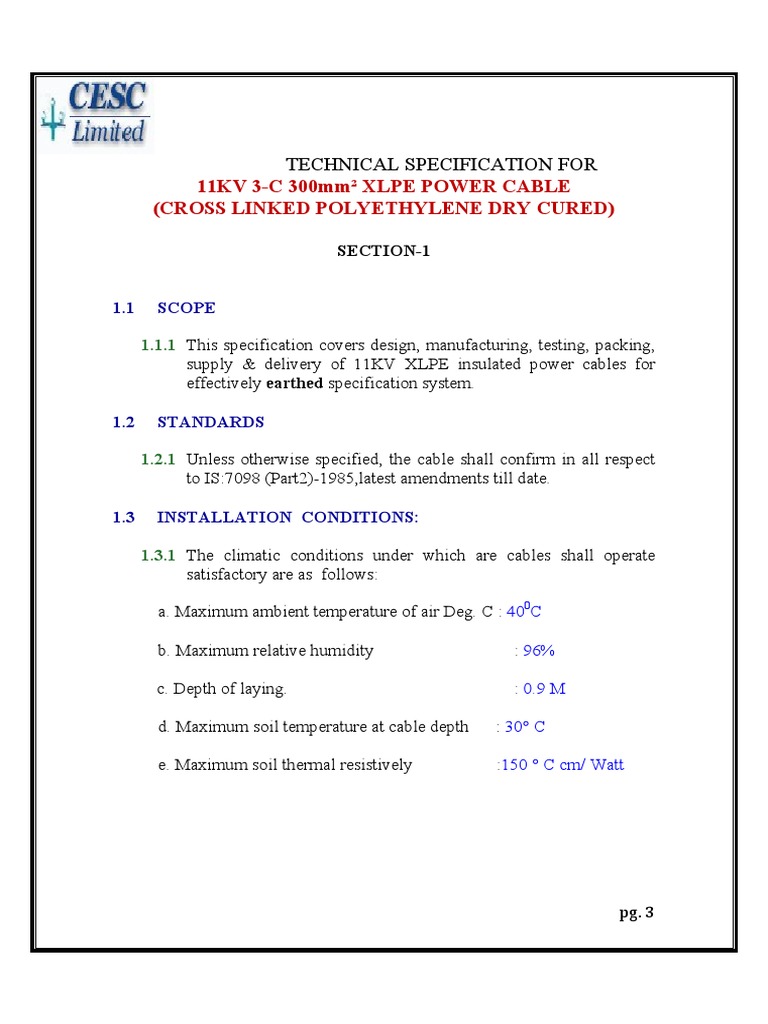 11kV - 3-C - 300 - AL - Cable - Specification Final PDF | PDF ...