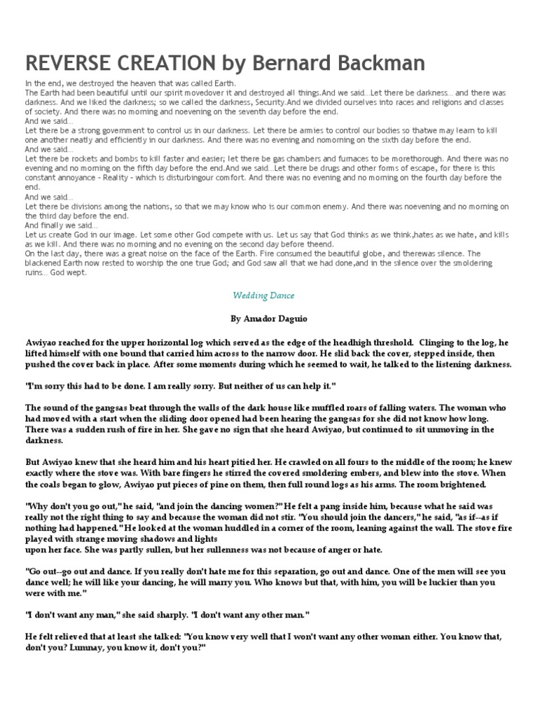 REVERSE CREATION by Bernard Backman: Wedding Dance | PDF