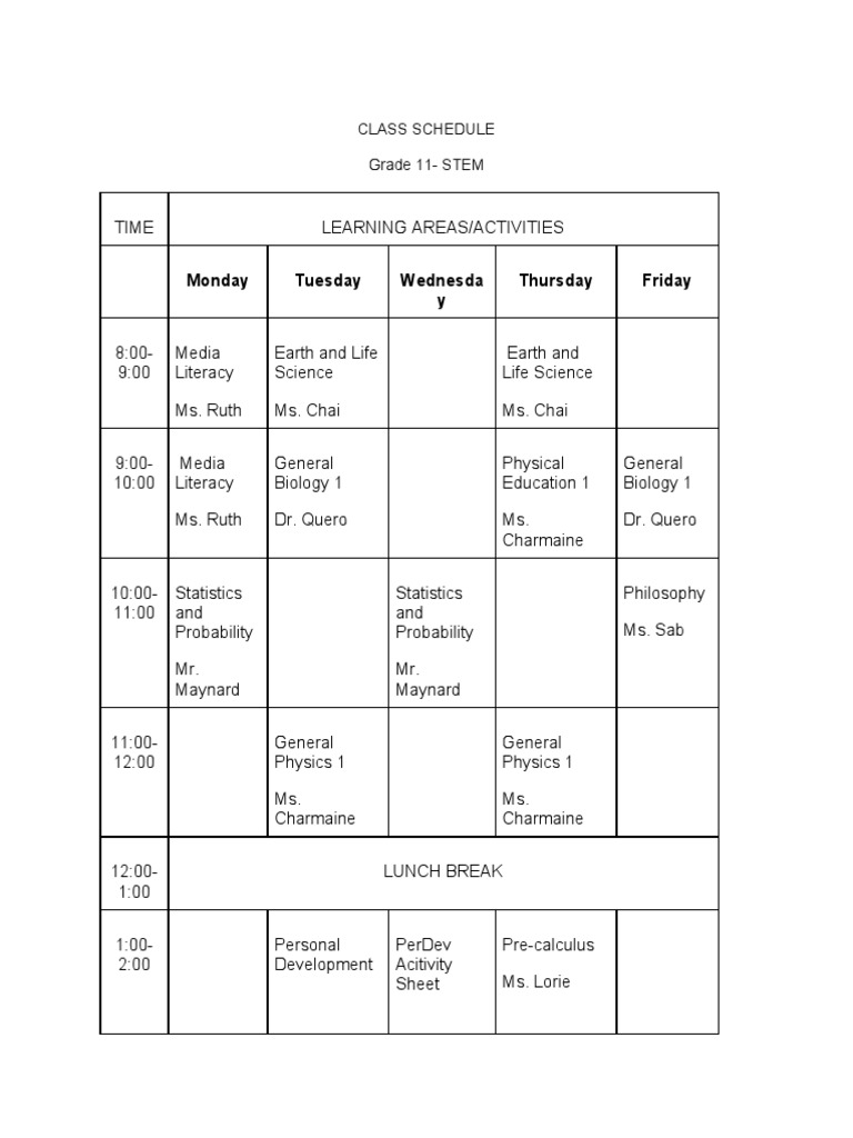A Week in the Life: Comparing the Class Schedules of Grades 11 and 12 ...