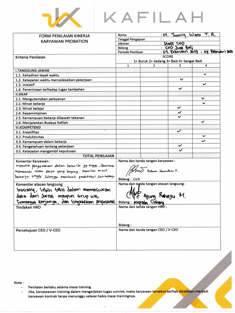 Penilaian Karyawan Probation (Thoriq) | PDF
