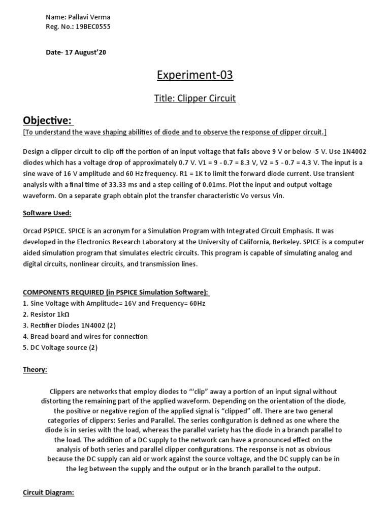 Experiment-03: Objective | Download Free PDF | Spice | Electrical Network