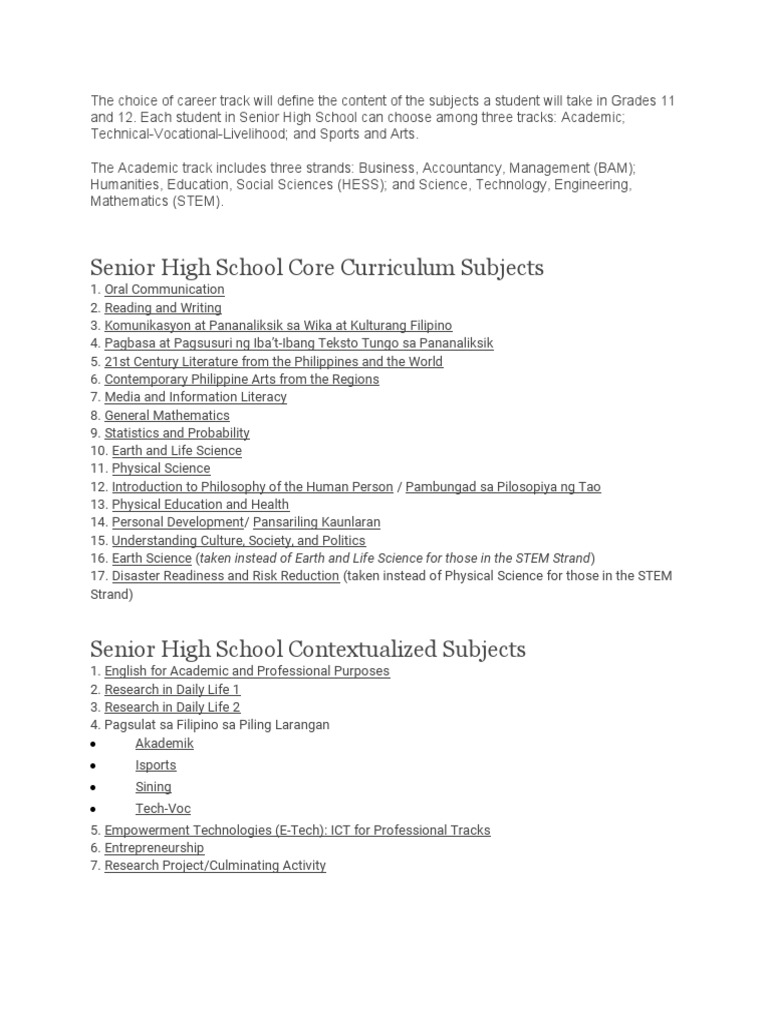 Senior High School Core Curriculum Subjects | PDF | Humanities | Social ...