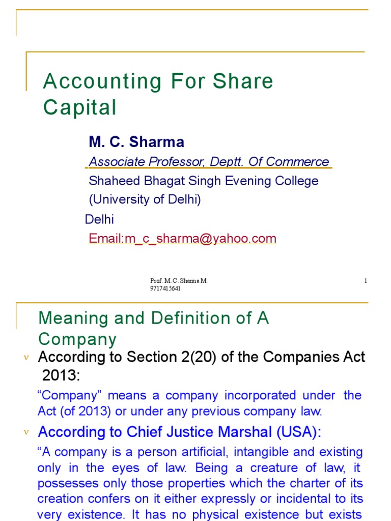 Accounting For Share Capital: M. C. Sharma | PDF | Bookkeeping | Stocks