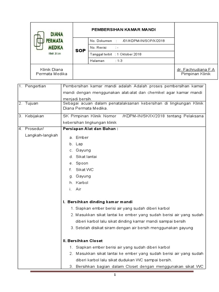 Sop Membersihkan Kamar Mandi | PDF