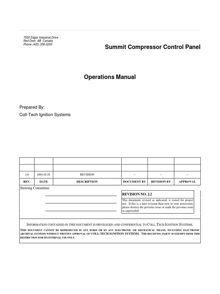 Summit Compressor Control Panel: Prepared By: Coll-Tech Ignition ...