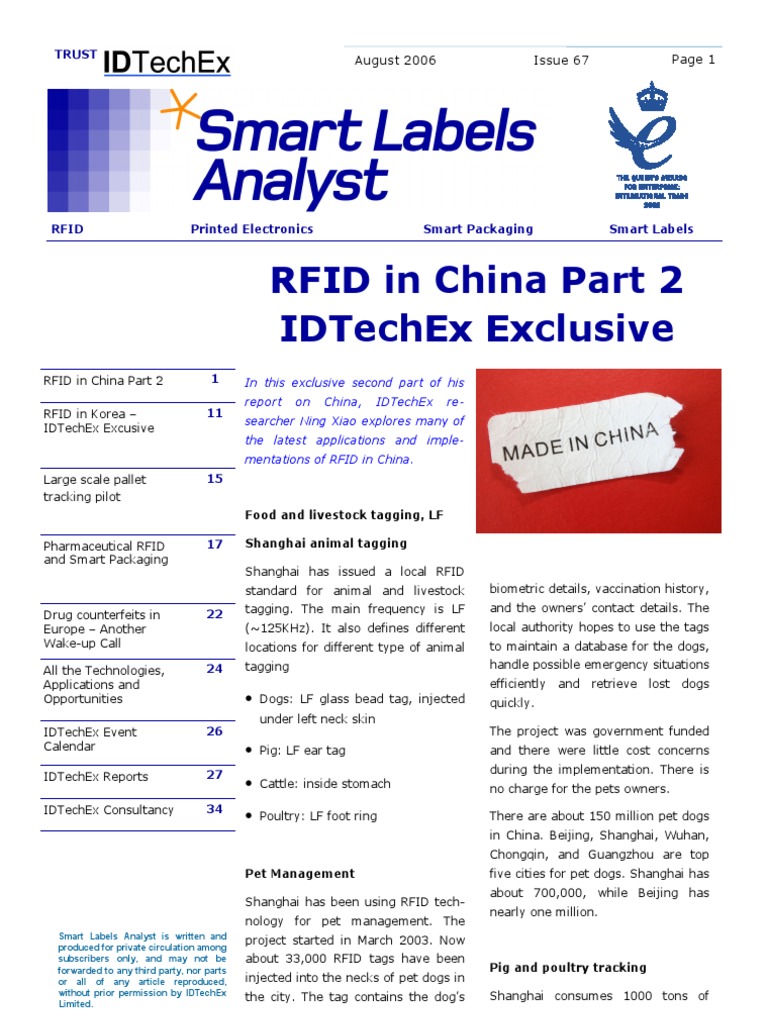 Report - RFID in CHINA (idTechEx 08 - 06) | PDF | Radio Frequency ...