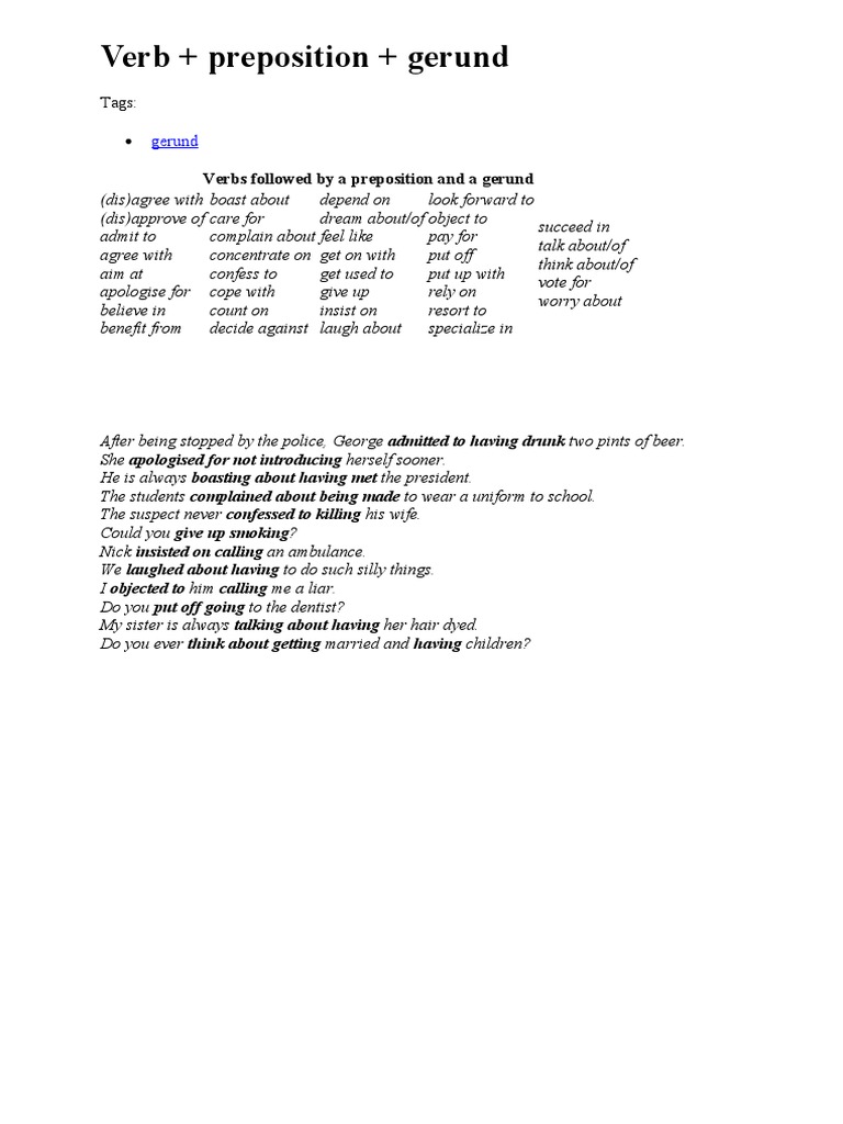 Verb + Preposition + Gerund | PDF