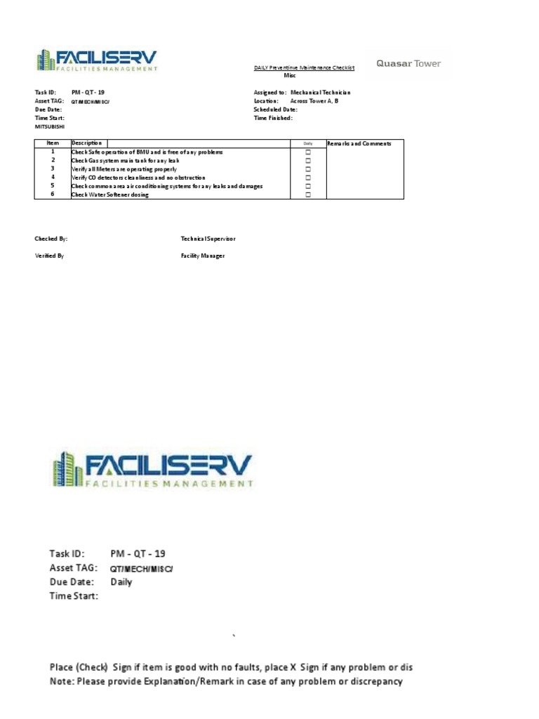Mechanical Checklist Daily Misc Rev 1123 Pdf Mechanical