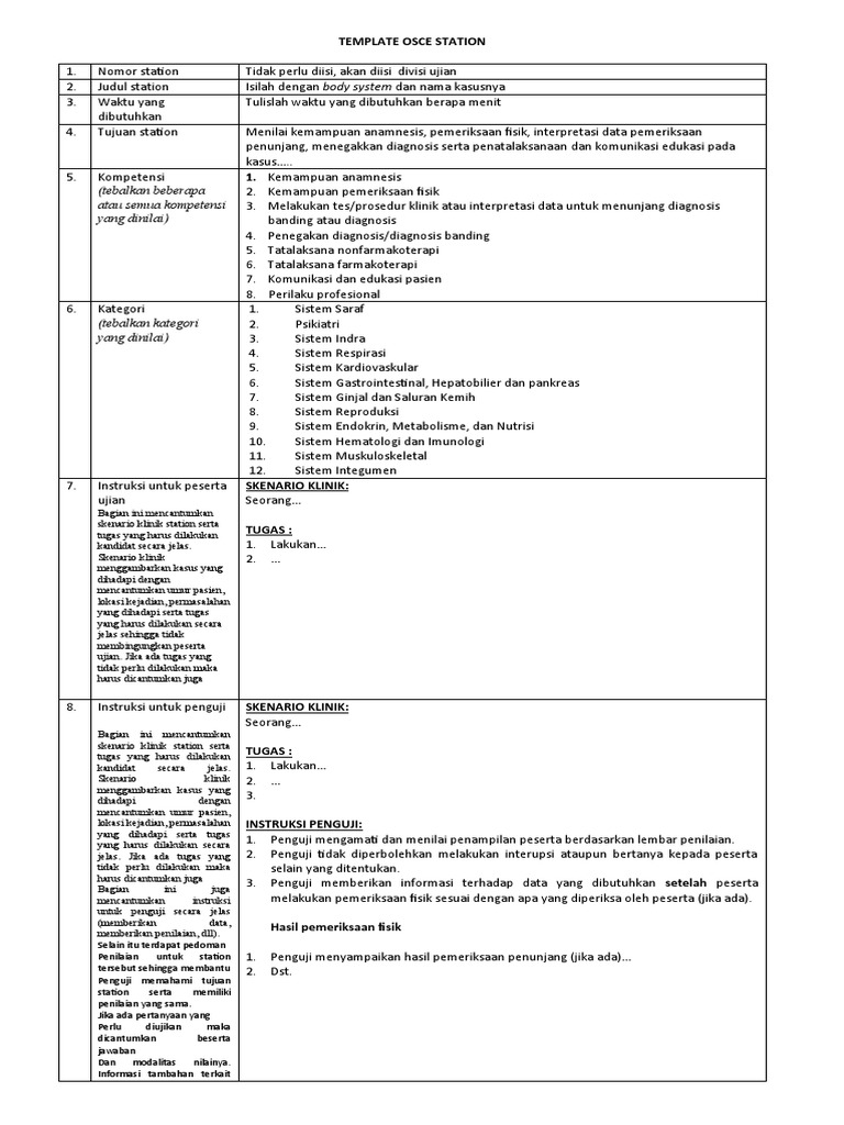 Template Soal Dan Rubrik OSCE | PDF