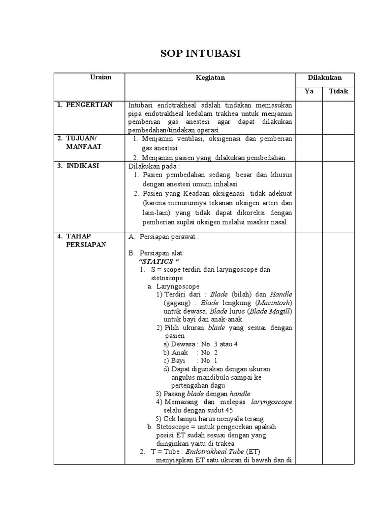 Lampiran Sop Intubasi | PDF