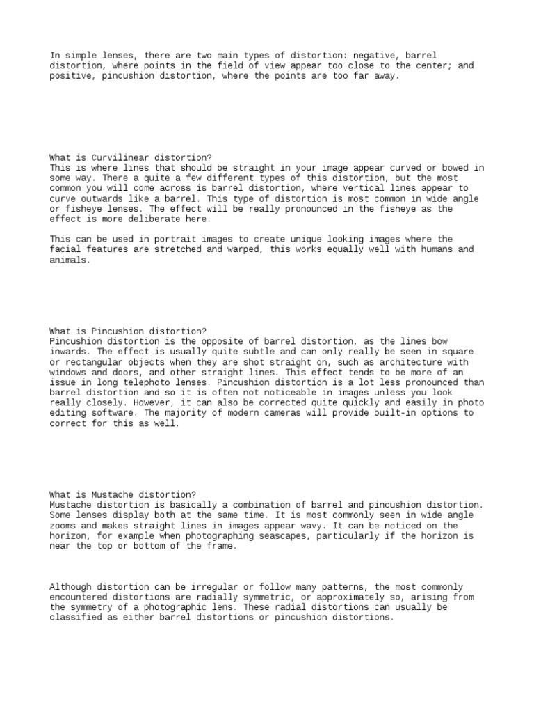 Types of Lens Distortion Explained: Barrel, Pincushion & Mustache | PDF ...