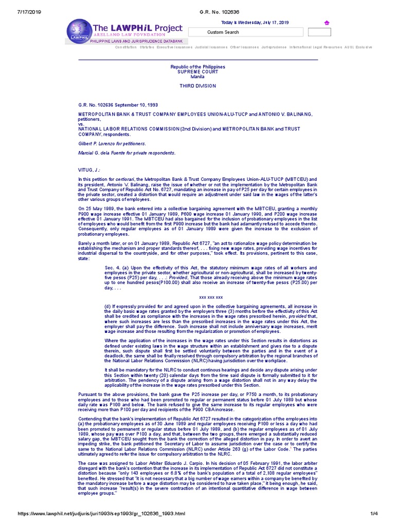 Supreme Court Rules on Wage Distortion Case Under RA 6727 | PDF ...