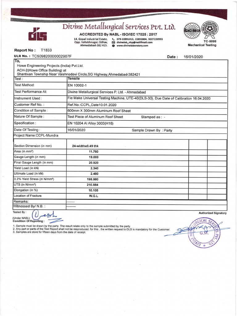 Lab Test Report | PDF | Deformation (Mechanics) | Mechanical Engineering