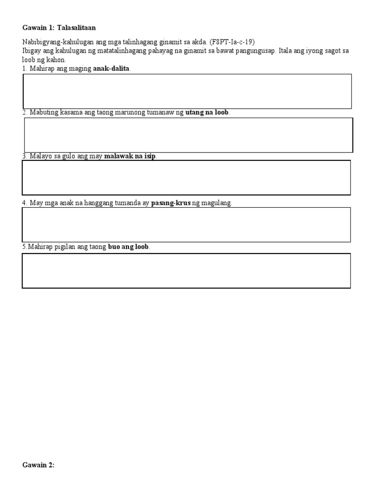 G8 Lesson1 Activities (Filipino8) | PDF