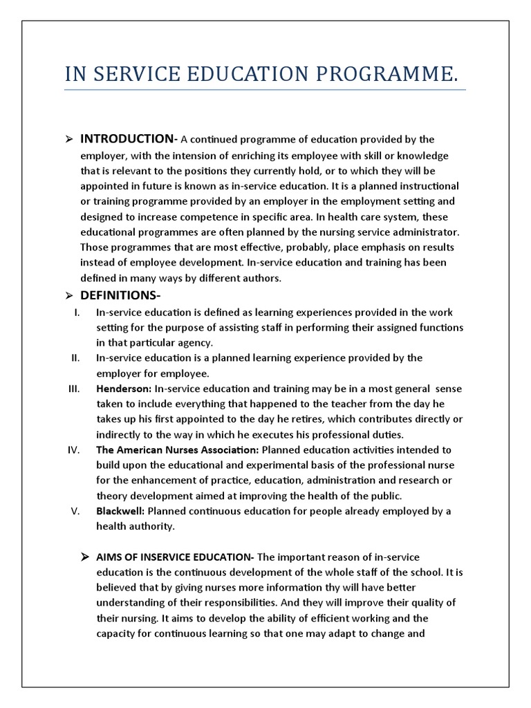 In Service Education Programme.: Henderson: In-Service Education and ...