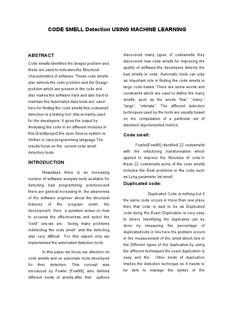 Code Smell Detection Using Machine Learning | PDF | Computer ...