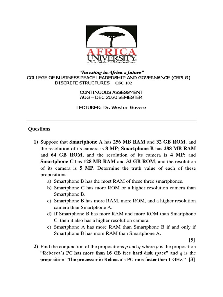 Discrete Structures Assignment One | PDF | Logical Expressions | Teaching Mathematics