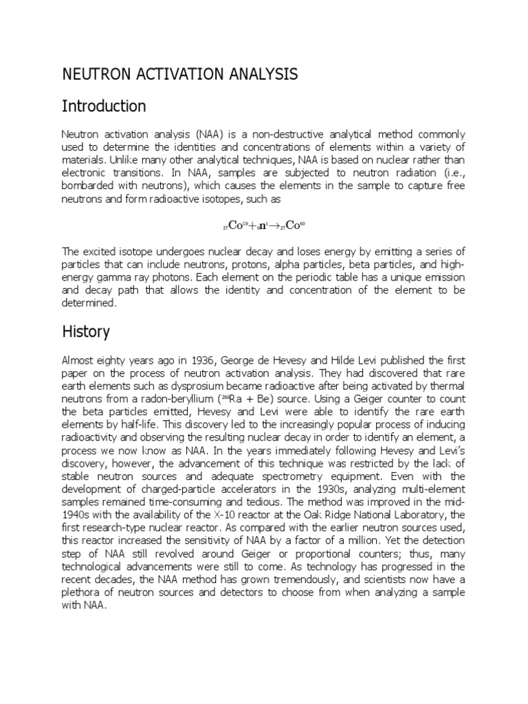 Neutron Activation Analysis Explained | PDF | Neutron | Radioactive Decay