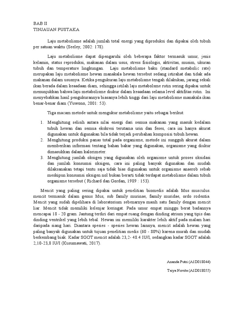 Bab 2 Dan Dapus Metabolisme | PDF